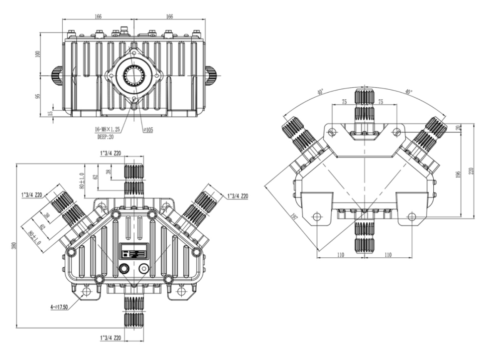 RCD-131 BatWing Cutter GEARBOX FOR 12' CUTTER, 200HP, 1:1.35, 20 SPLIN ...